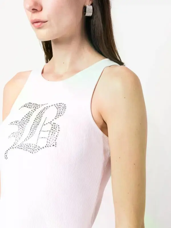 Blumarine Rhinestone-logo Ribbed Tank Top