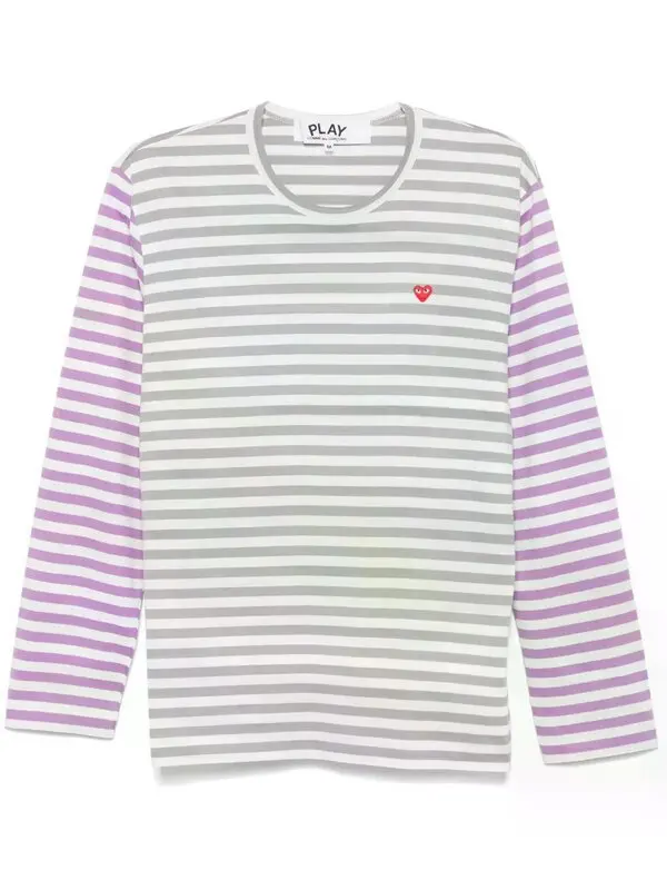 Play Comme Des Garcon Striped T-shirt With Heart Patch - Grey