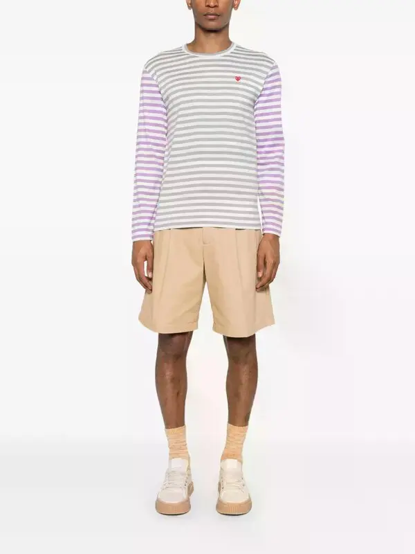 Play Comme Des Garcon Striped T-shirt With Heart Patch - Grey