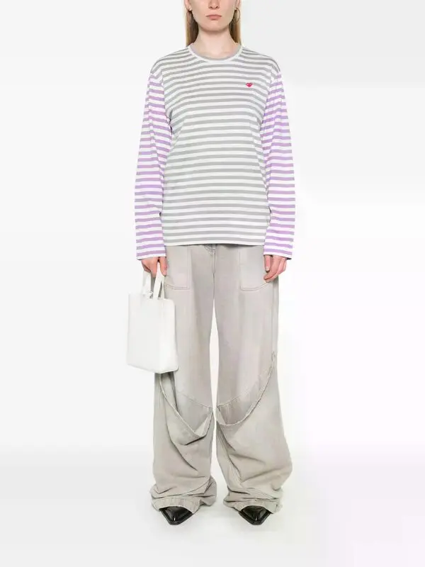 Play Comme Des Garcon Striped T-shirt With Heart Patch - Grey