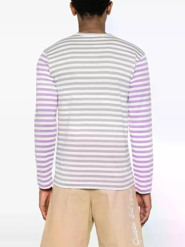 Play Comme Des Garcon Striped T-shirt With Heart Patch - Grey
