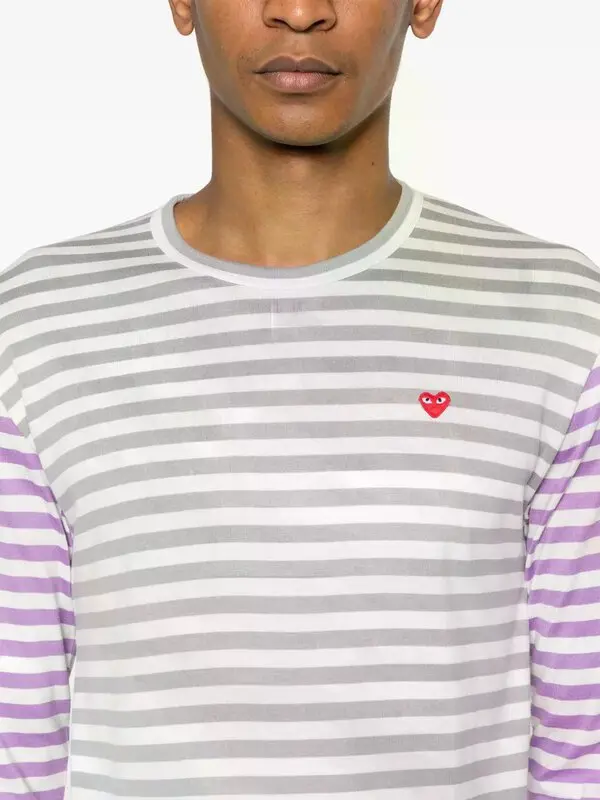 Play Comme Des Garcon Striped T-shirt With Heart Patch - Grey