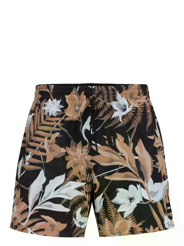 BOSS Tropical-print Swim Shorts - Black
