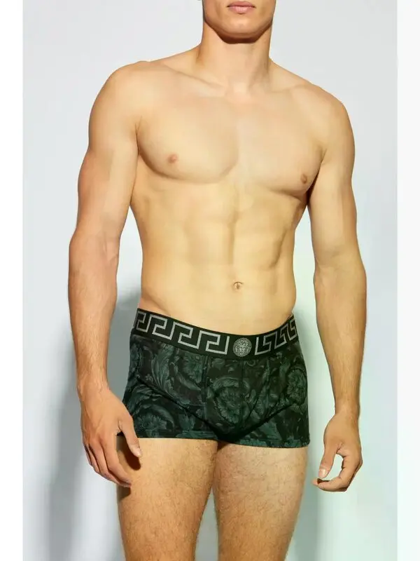 Versace Printed Jacquard Cotton-jersey Trunks - Black