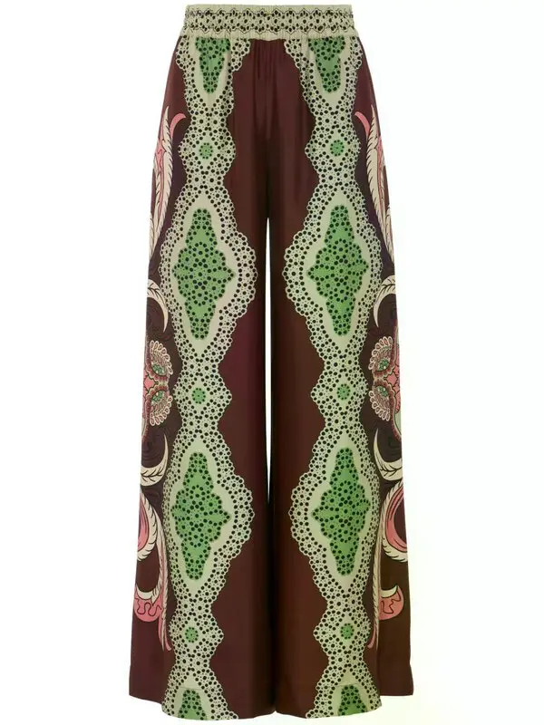La DoubleJ All-over-print Silk Palazzo Pants - Brown