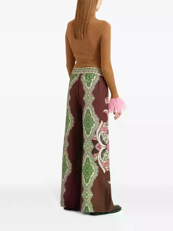La DoubleJ All-over-print Silk Palazzo Pants - Brown