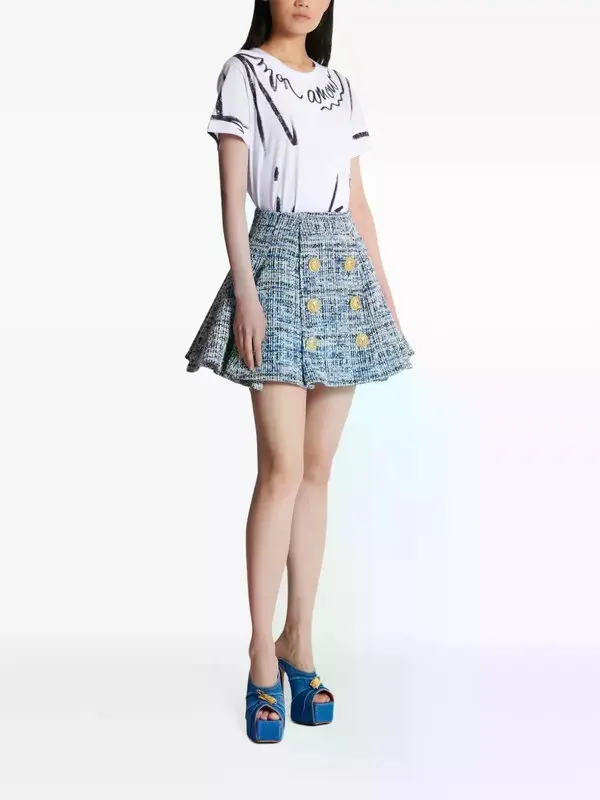 Balmain Flared Tweed Skirt