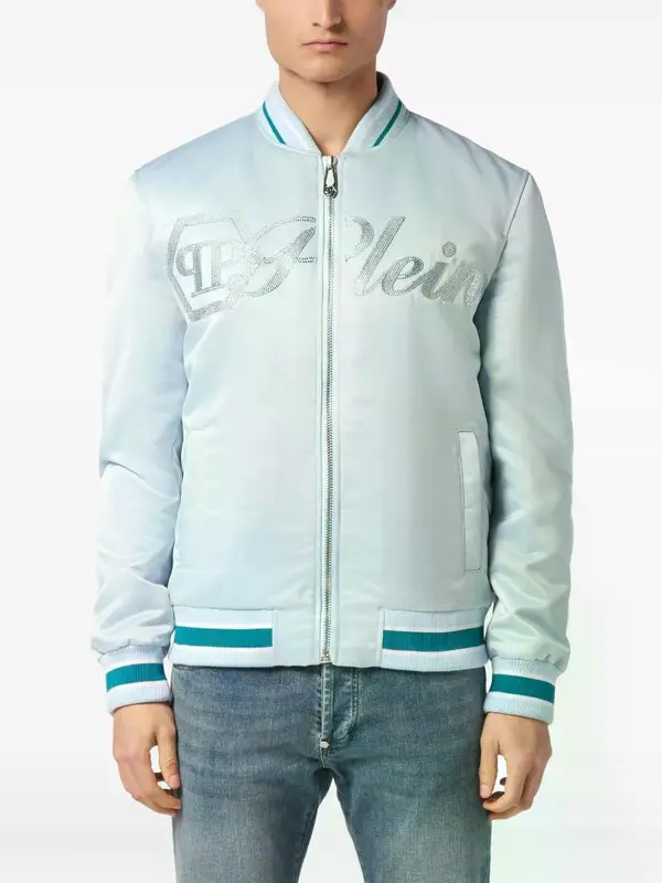 Philipp Plein Embellished Satin Bomber Jacket - Blue