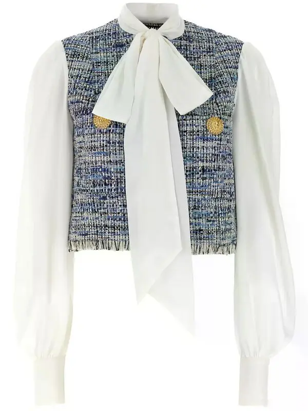 Balmain Tweed-panel Blouse - Blue
