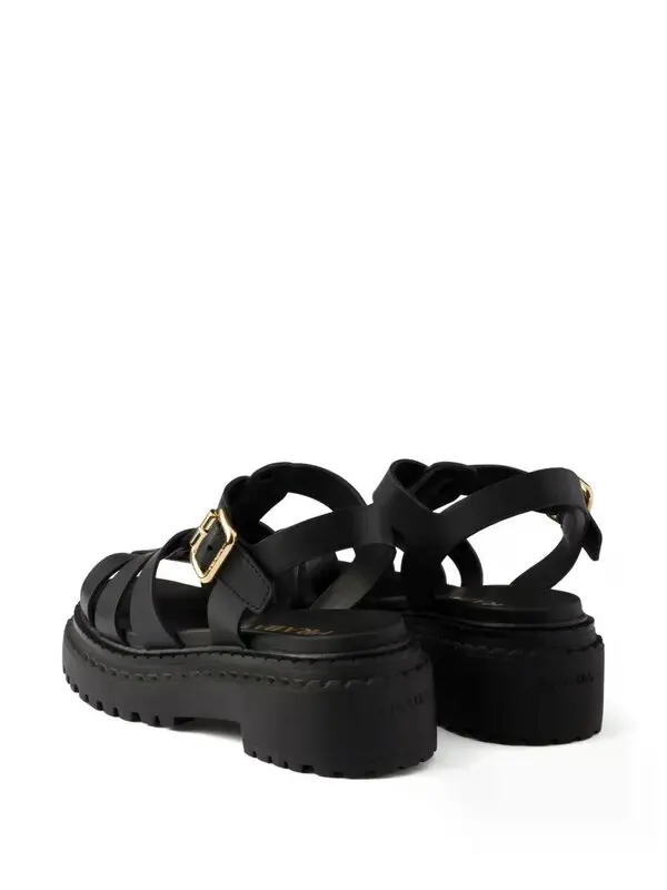 Prada Leather Fisherman Sandals - Black