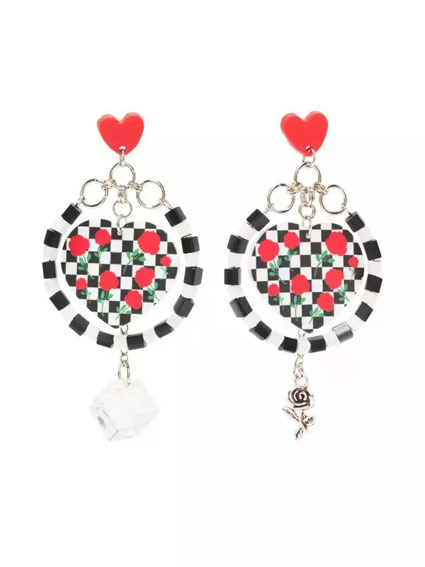 AMIR SLAMA Checkerboard Heart Earrings - Black