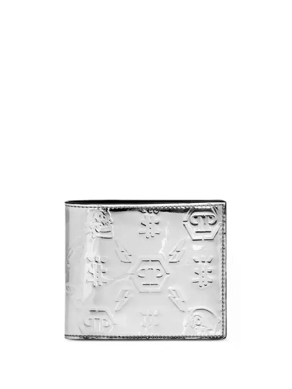 Philipp Plein Monogram-embossed Metallic Wallet - Silver