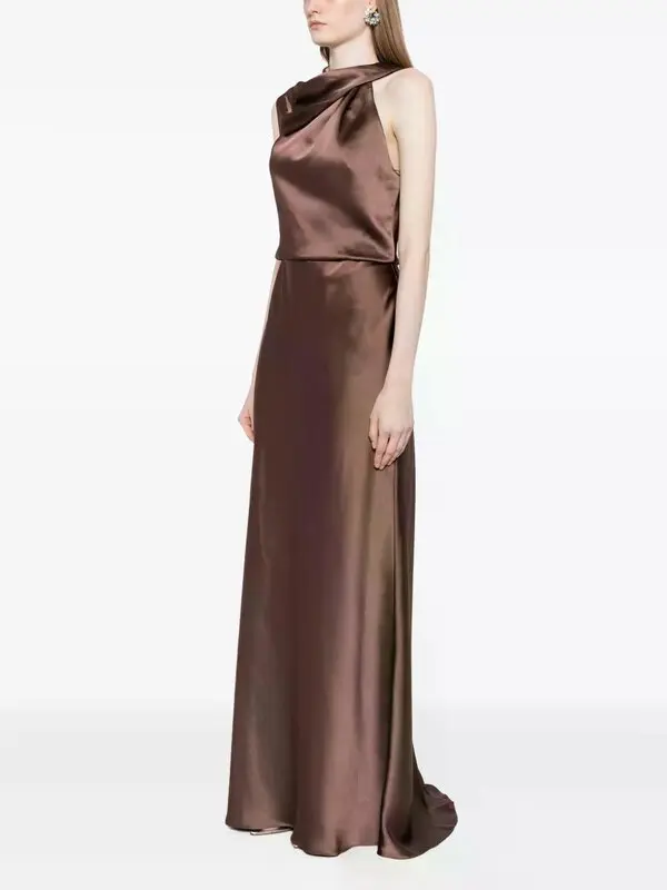 Amsale Asymmetric Draped Satin Gown - Brown