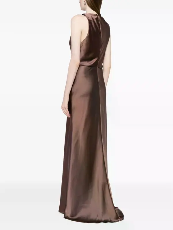 Amsale Asymmetric Draped Satin Gown - Brown