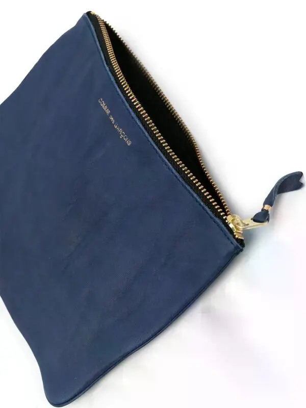 Comme Des Garçons Washed Zip-up Leather Pouch - Blue