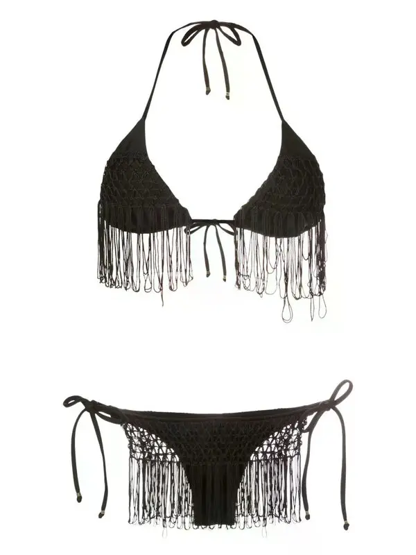 AMIR SLAMA Floral-print Two-piece Bikini Set - Black