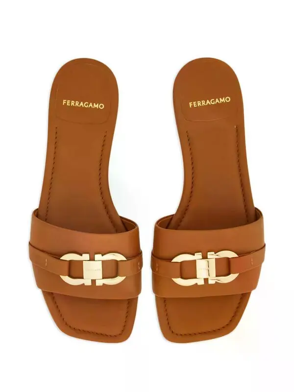 FERRAGAMO Gancini-buckle Leather Slides - Brown