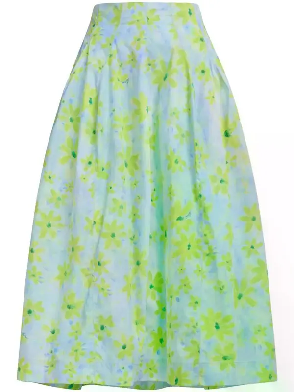 Marni A-line Floral-print Cotton Midi Skirt - Blue