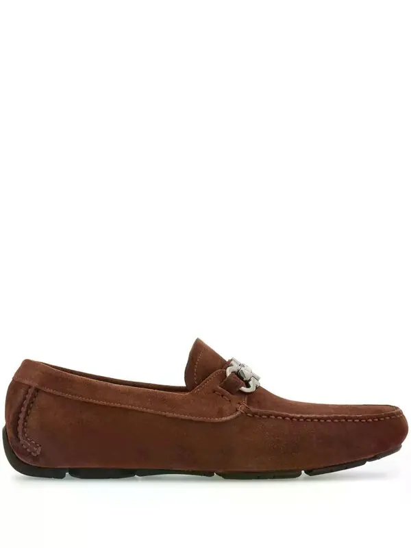 FERRAGAMO Gancini Suede Loafers - Brown