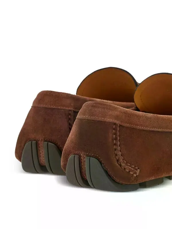 FERRAGAMO Gancini Suede Loafers - Brown