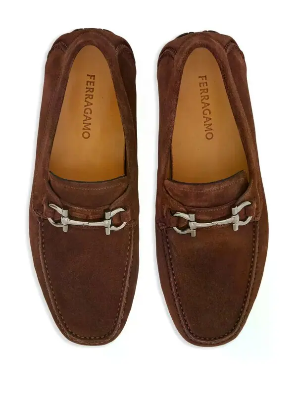 FERRAGAMO Gancini Suede Loafers - Brown
