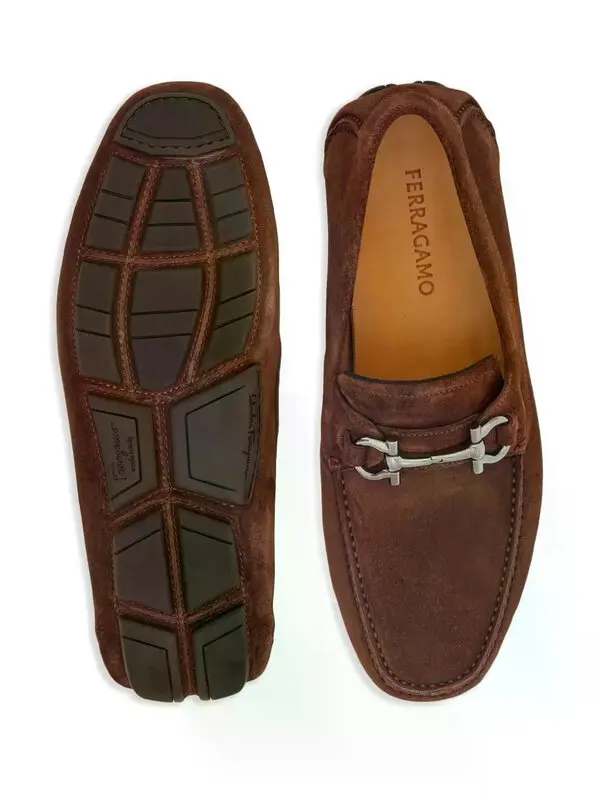 FERRAGAMO Gancini Suede Loafers - Brown