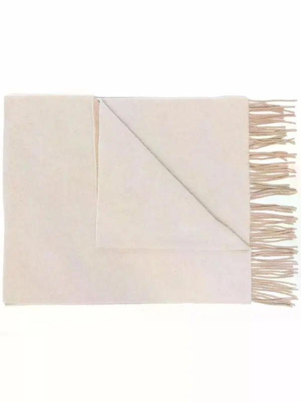 GANNI Fringed Knitted Scarf - Neutrals