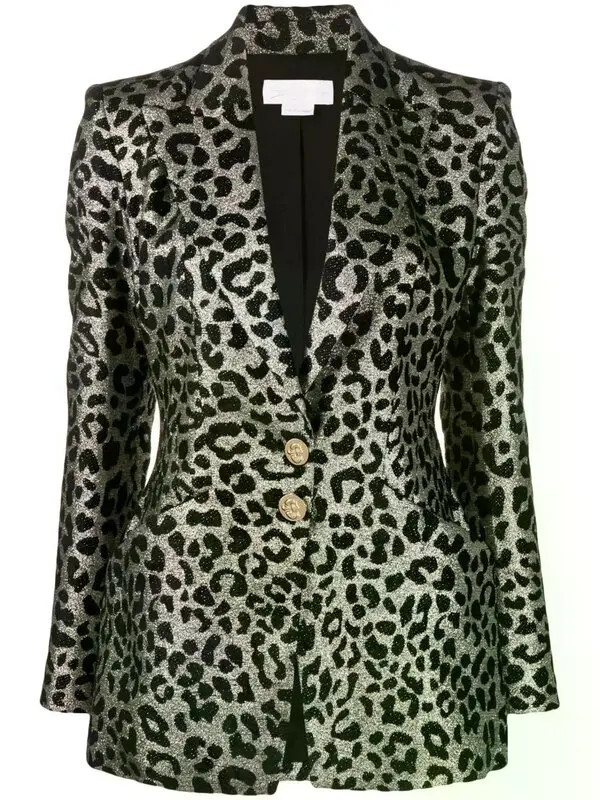 GENNY Leopard-jacquard Single-breasted Blazer