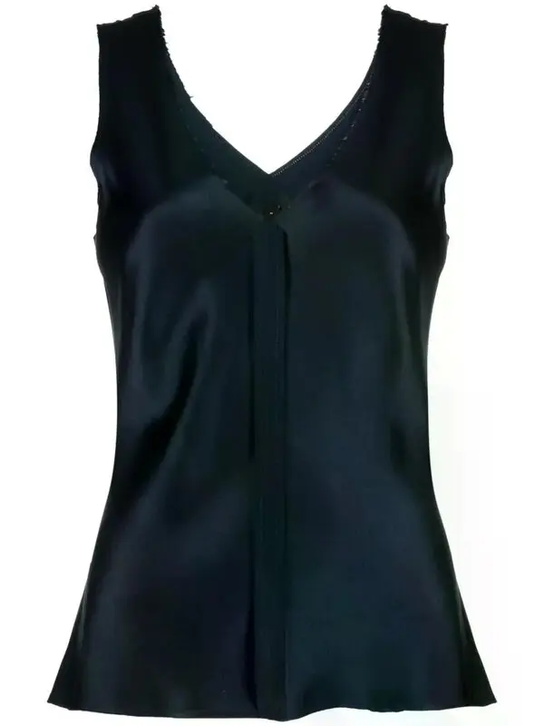 Voz Satin V-neck Tank Top - Blue