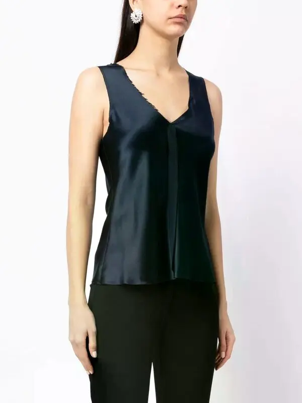 Voz Satin V-neck Tank Top - Blue