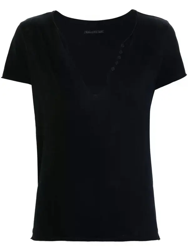 Zadig&Voltaire Organic Cotton Henley T-shirt With Diamante Embellishment - Black