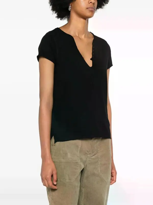 Zadig&Voltaire Organic Cotton Henley T-shirt With Diamante Embellishment - Black