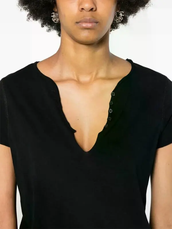 Zadig&Voltaire Organic Cotton Henley T-shirt With Diamante Embellishment - Black