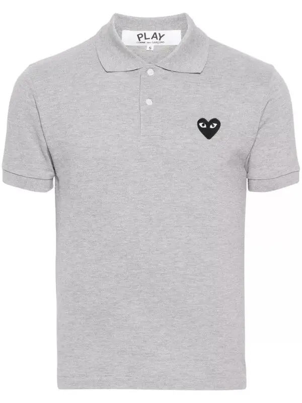 Play Comme Des Garcon Heart-patch Piqué Polo Shirt - Grey