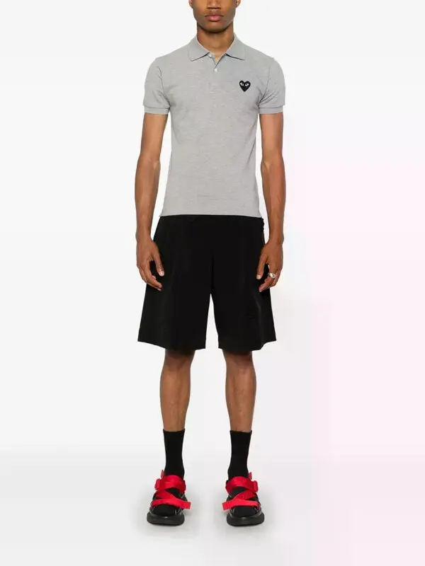 Play Comme Des Garcon Heart-patch Piqué Polo Shirt - Grey
