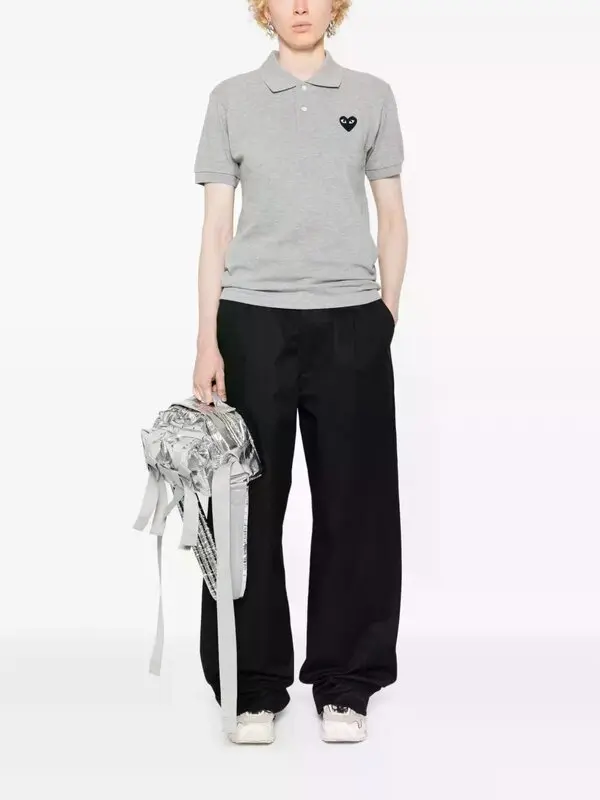 Play Comme Des Garcon Heart-patch Piqué Polo Shirt - Grey