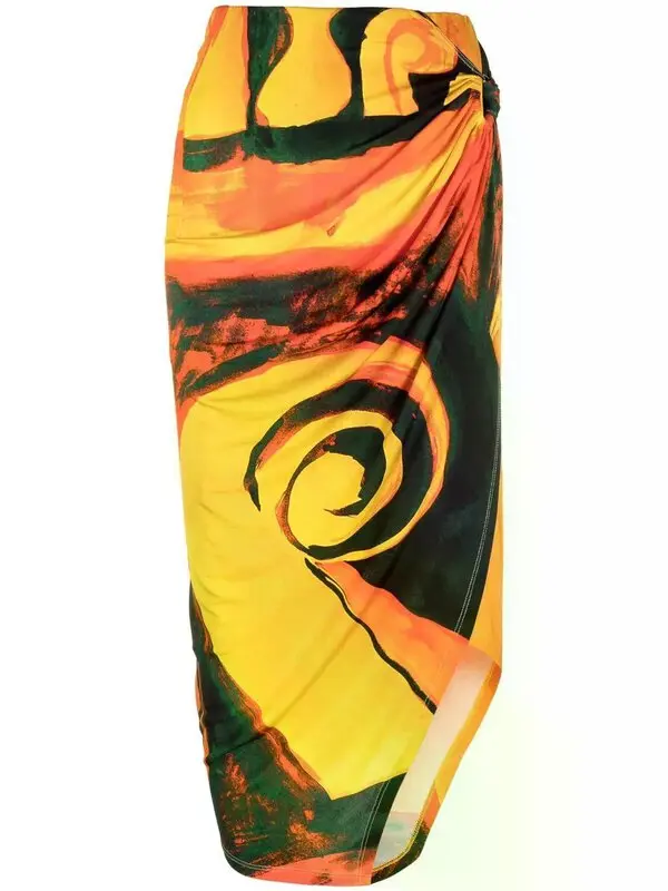 LOUISA BALLOU Coastline Checkmate-print Wrap Midi Skirt