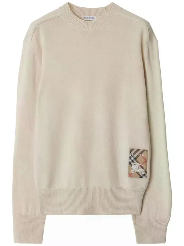 Burberry Wool Check Appliqué Crew Neck Sweater