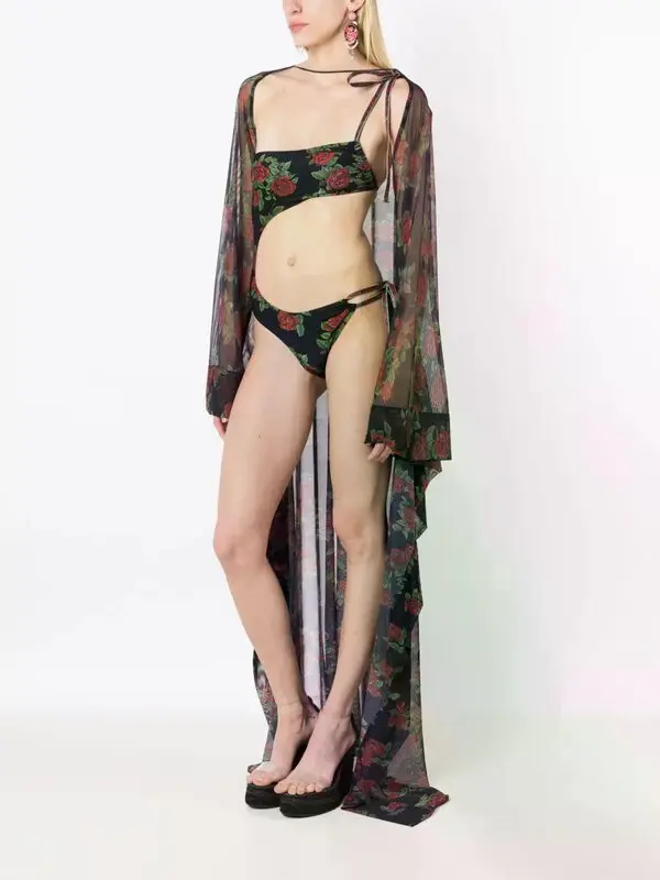 AMIR SLAMA Sheer Rose-pattern Kaftan