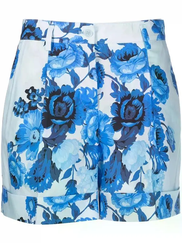 P.a.r.o.s.h Floral-print High-waisted Shorts - Blue