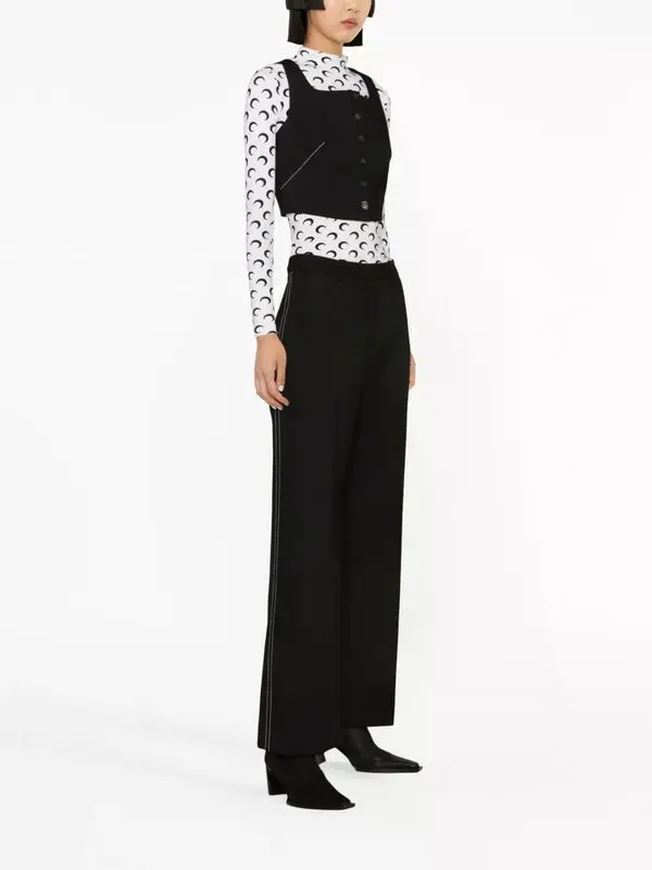 MARINE SERRE Wide-leg Tailored Trousers With Contrast Stitching