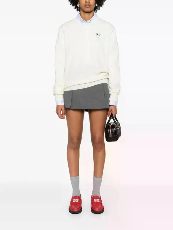 Play Comme Des Garcon Heart-patch Wool Jumper - Neutrals