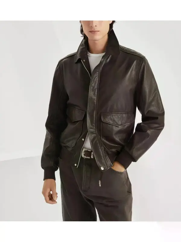 Brunello Cucinelli Aviator Leather Jacket