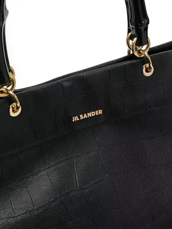 JIL SANDER Embossed Bamboo-handle Tote Bag