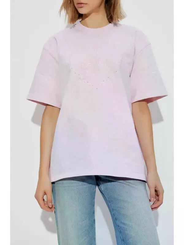 GANNI Embroidered T-shirt - Pink
