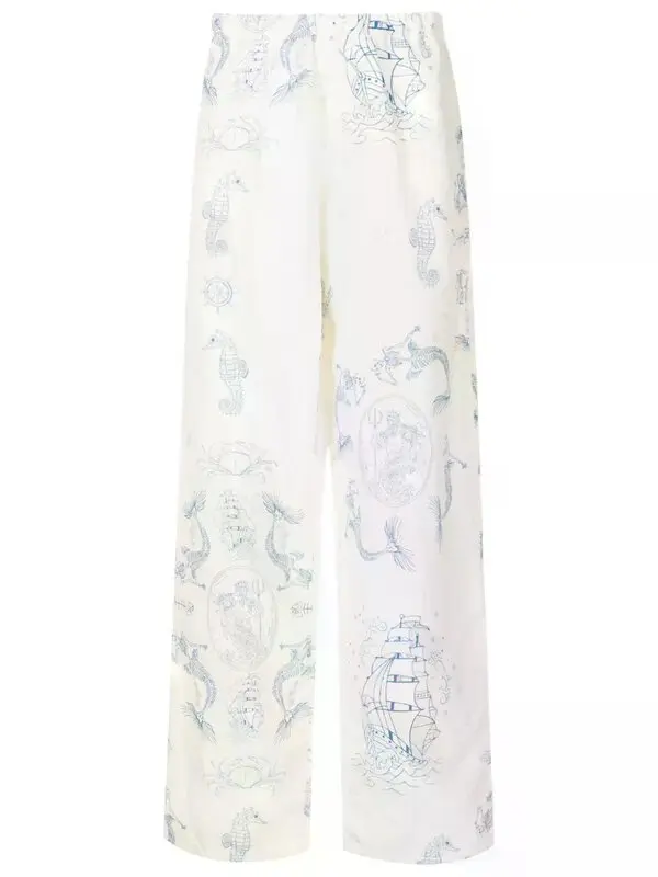 AMIR SLAMA Graphic-print Straight-leg Trousers - White