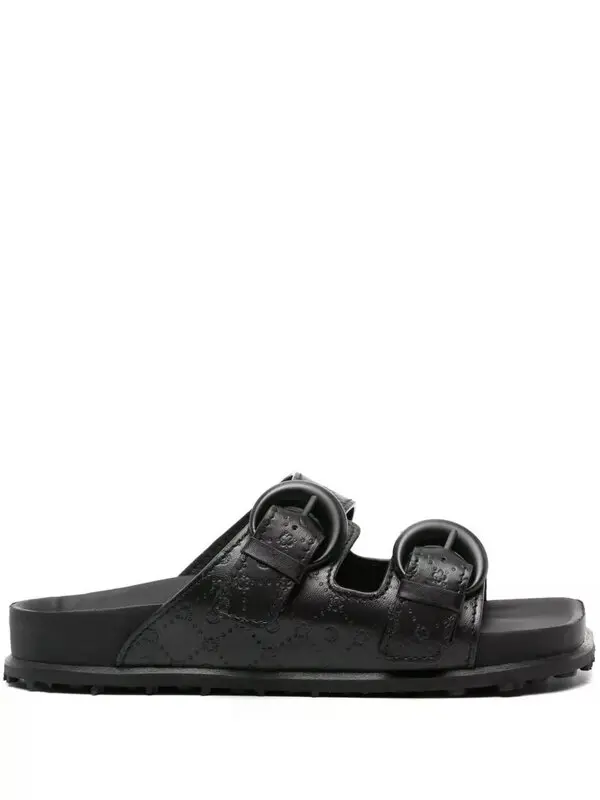 MARINE SERRE Embossed Moonogram Leather Slides - Black