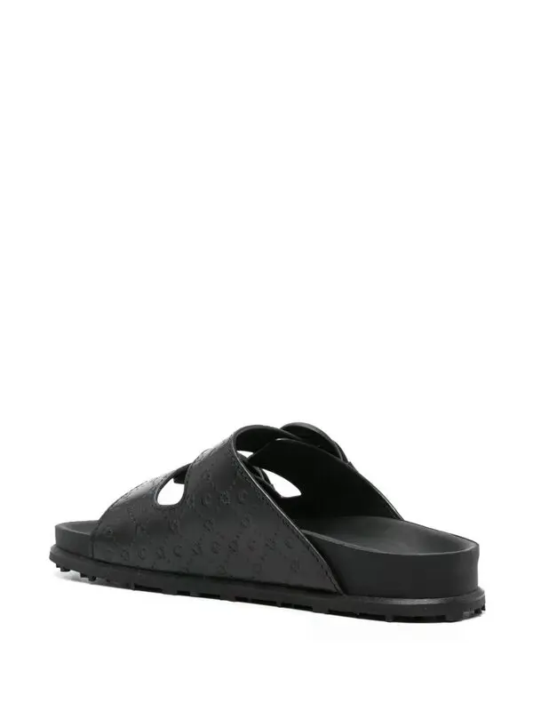 MARINE SERRE Embossed Moonogram Leather Slides - Black