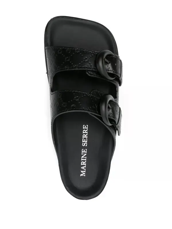 MARINE SERRE Embossed Moonogram Leather Slides - Black