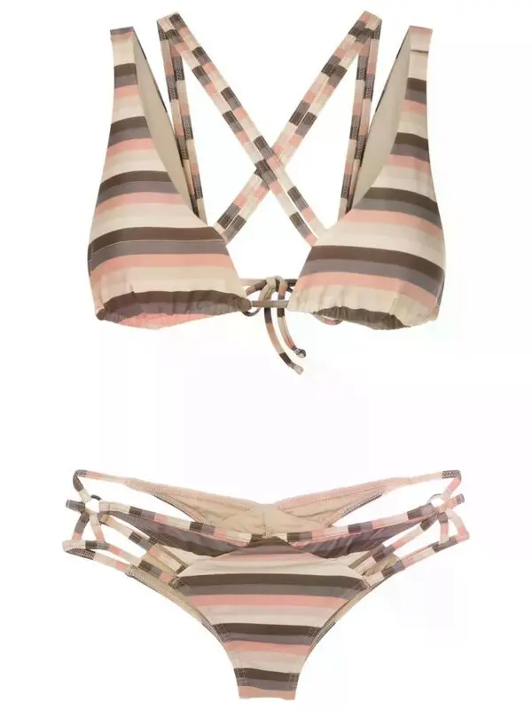 AMIR SLAMA Striped Strappy Bikini - Neutrals